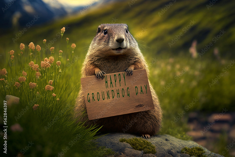 Groundhog Day: Groundhog Holding Sign Saying 'happy groundhog day Stock ...
