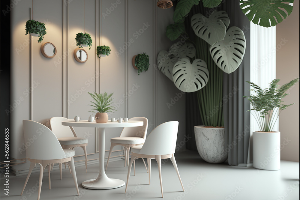 Interior of a modern minimal restaurant Stock Illustration | Adobe Stock