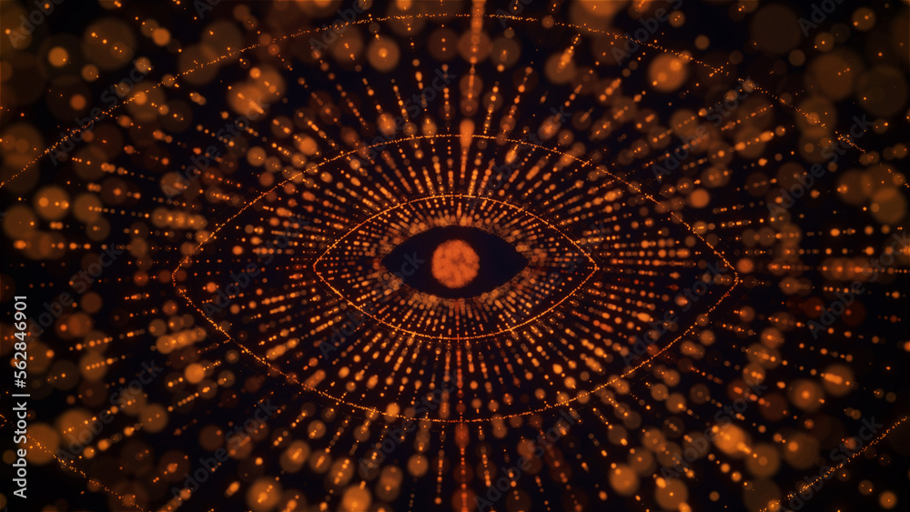 Human eye from molecule particles, tech logo, sign or emblem design ...