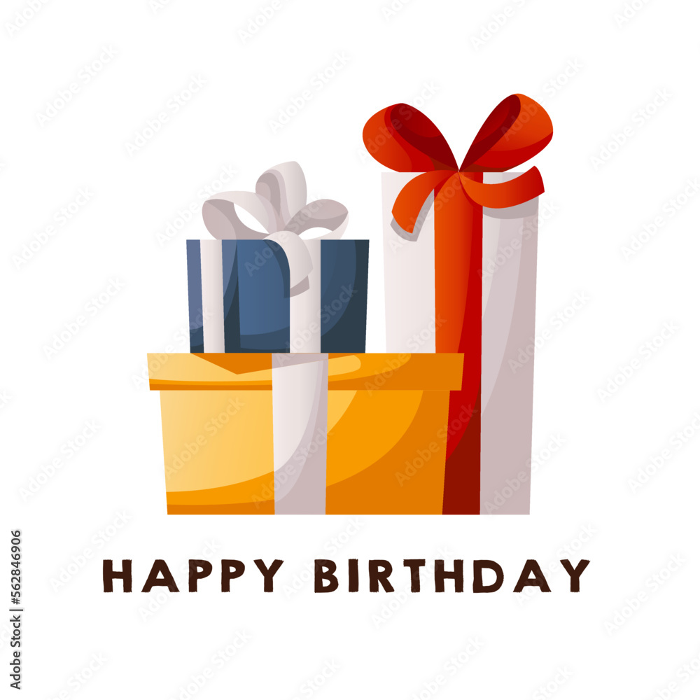 Birthday card with gift boxes. "Happy Birthday" handwritten wishes ...
