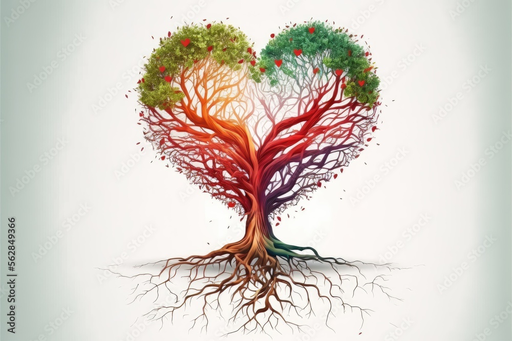 Tree of life roots making red heart shape. Generative AI Stock ...