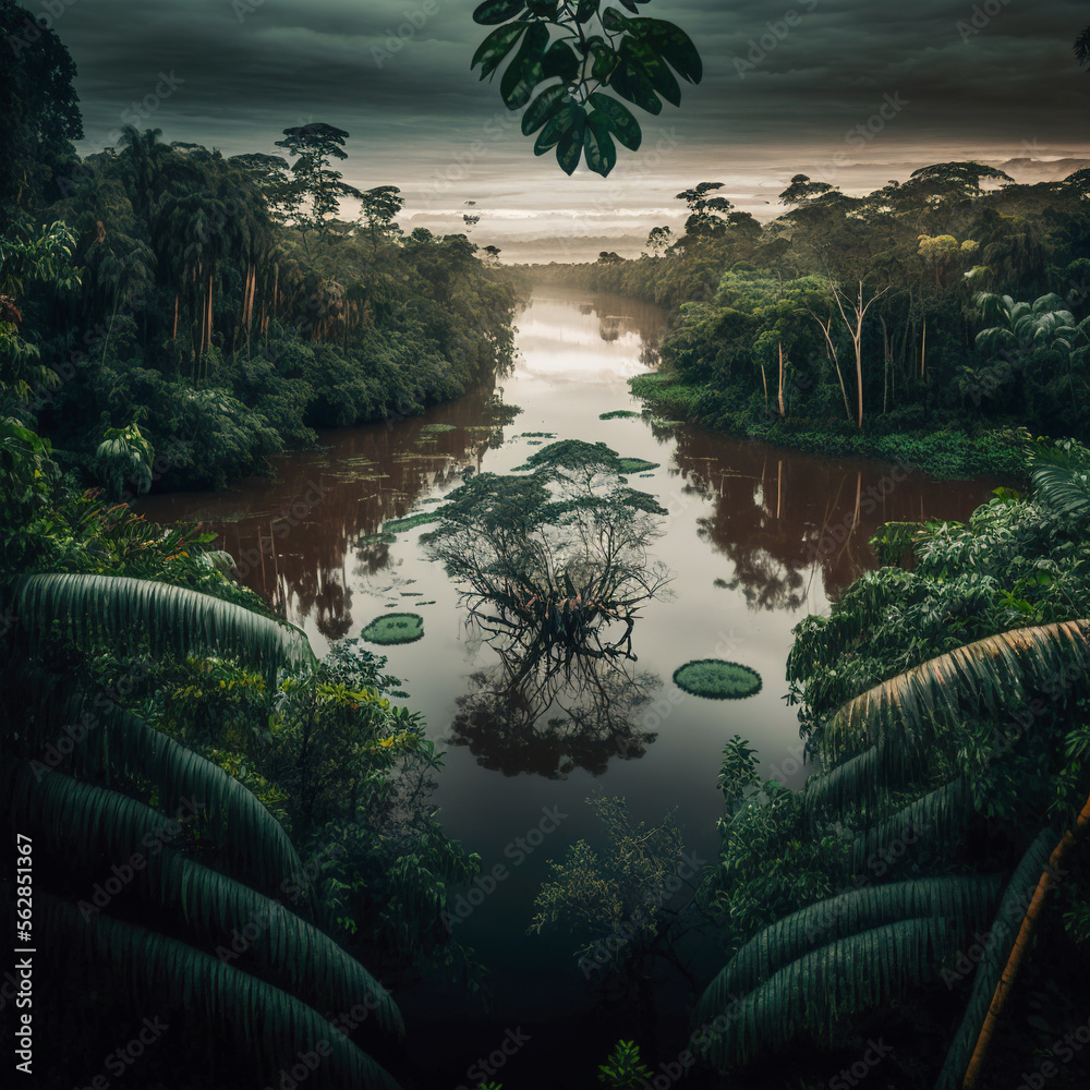 Amazon Rainforest Landscape Stock Illustration | Adobe Stock