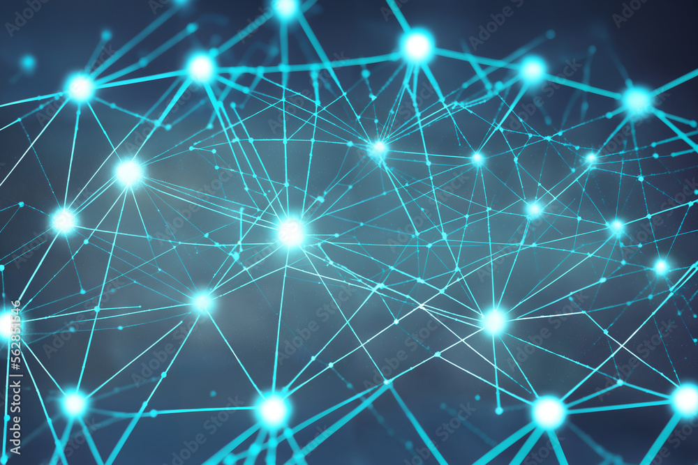 Interconnected web of glowing nodes, mesh network, neural network ...