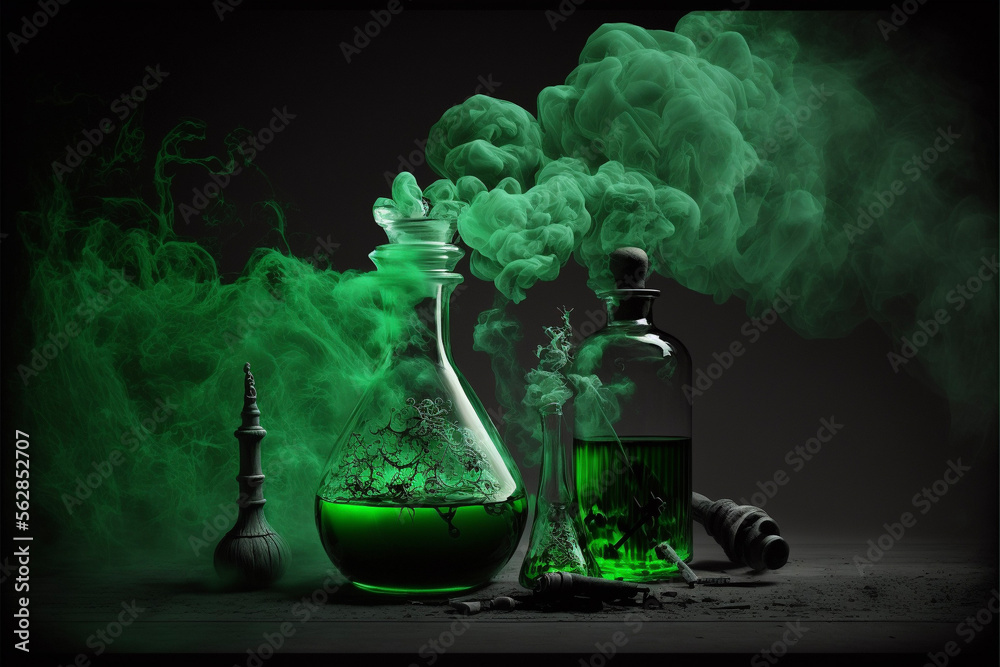 Green Potions in a Chemistry Lab with Green Smoke Generative AI ...
