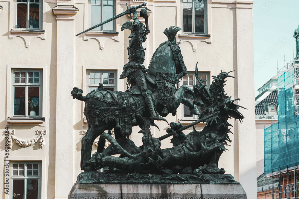 Stockholm, Sweden - 10 10 2022: Bronze replica of the statue of St ...