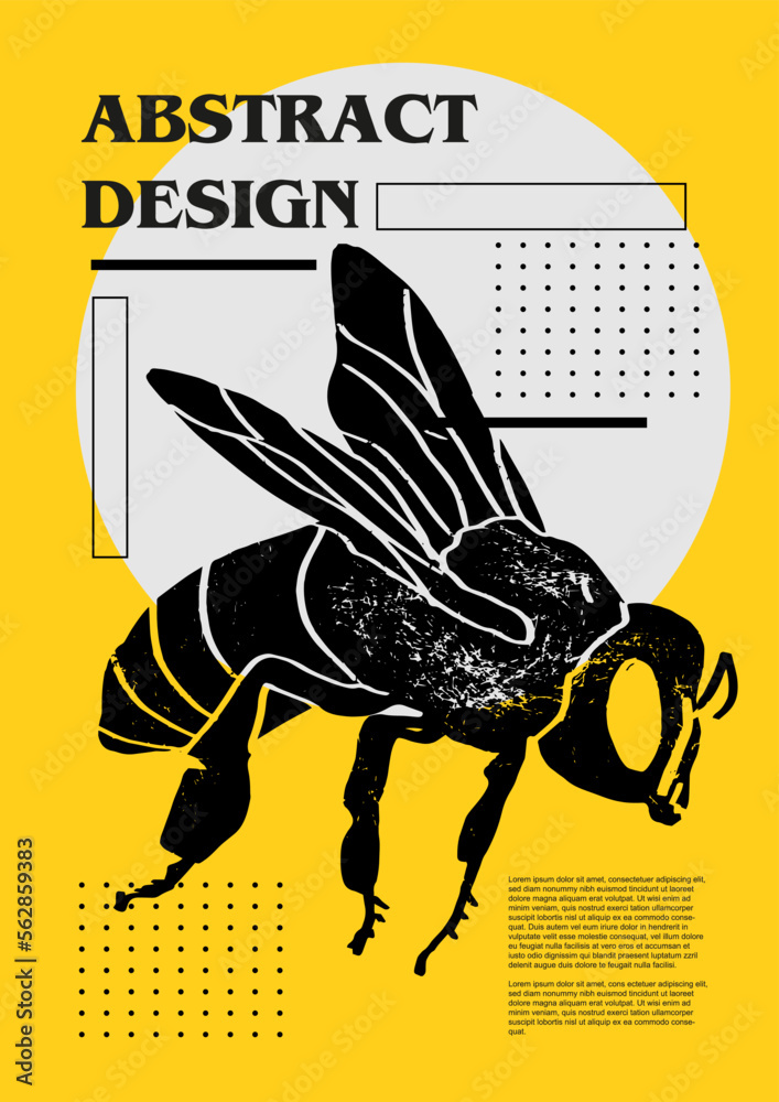 Bee. Vector poster with insects. Engraving illustrations and typography ...