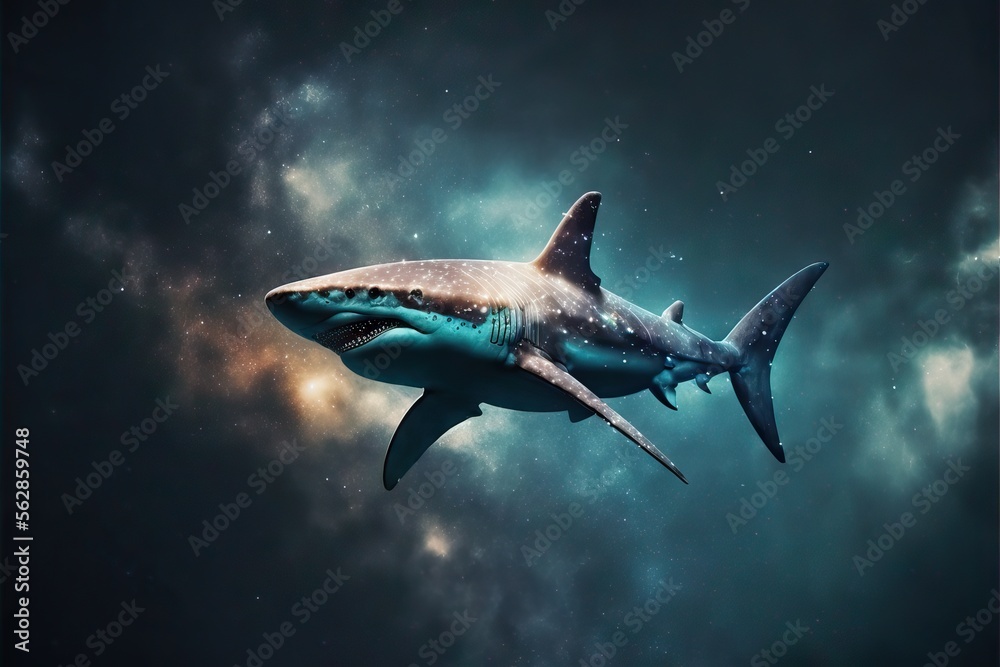 Celestial Shark Diving In the Sky, Between The Stars, and Galaxies, and ...