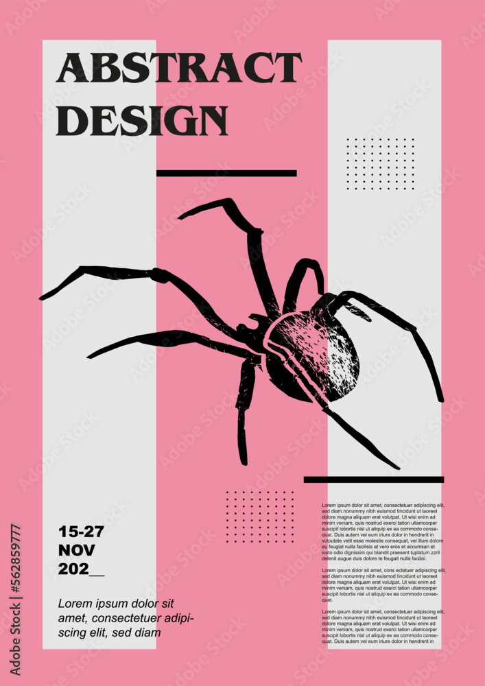 Spider. Vector poster with insects. Engraving illustrations and ...