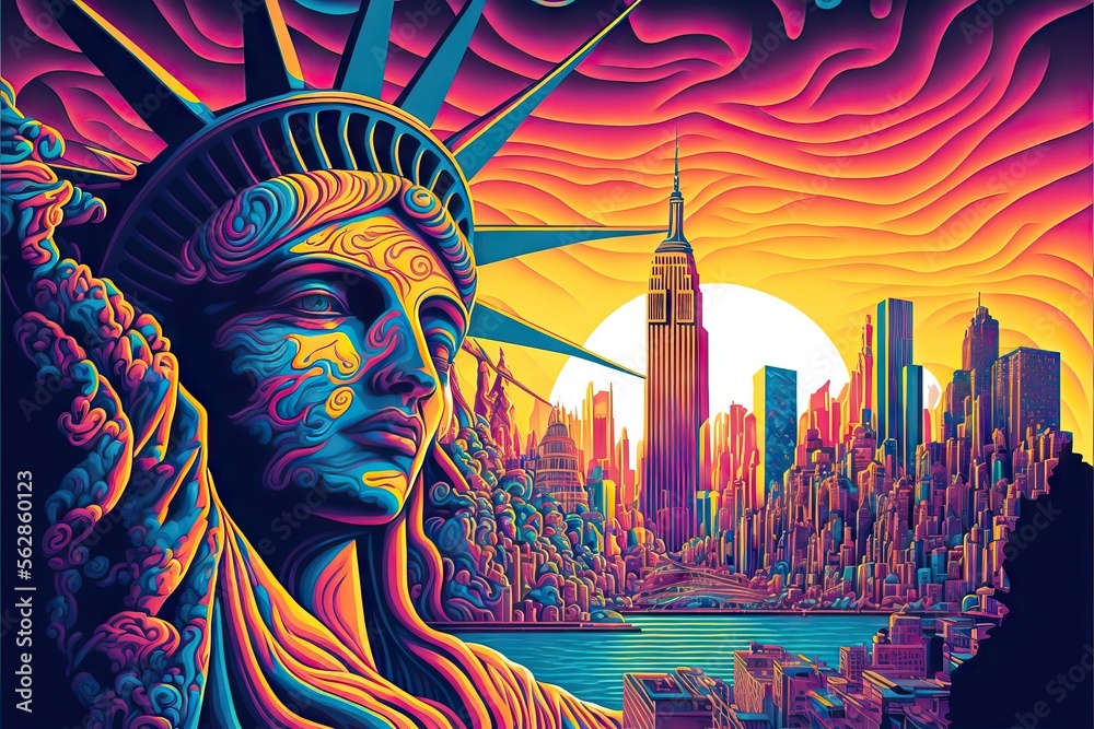 Psychedelic City, With Lisergic visions between buildings, cars, houses ...