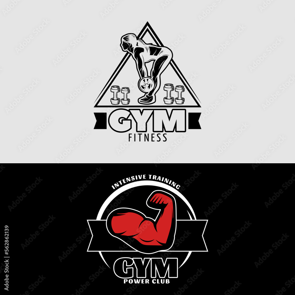 Collection of gym logo design, female character doing gym workout ...