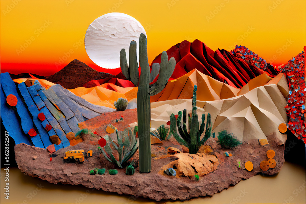 cut paper collage: desert scene (generative ai content) Stock ...