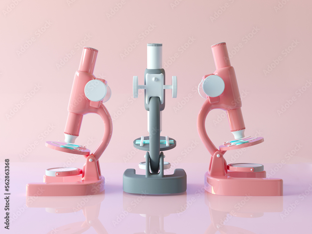 Composition of three microscopes in cartoon style. Microscope front ...