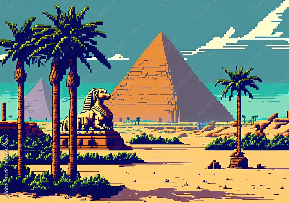 Pixel art ancient egypt with pyramids and monuments, background in ...