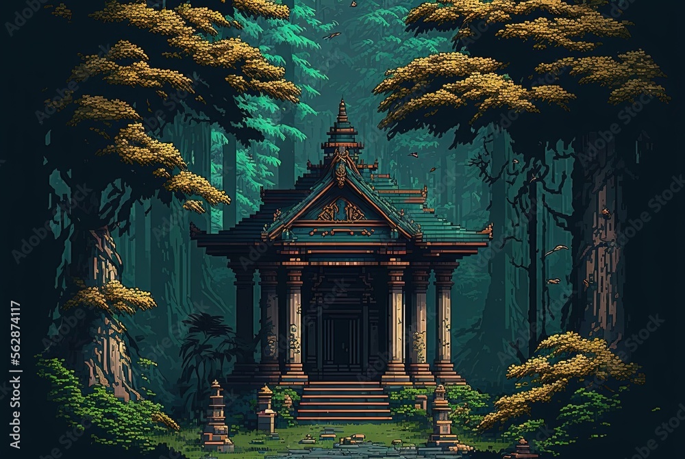Pixel art ancient temple in the forest, temple ruins, background in ...