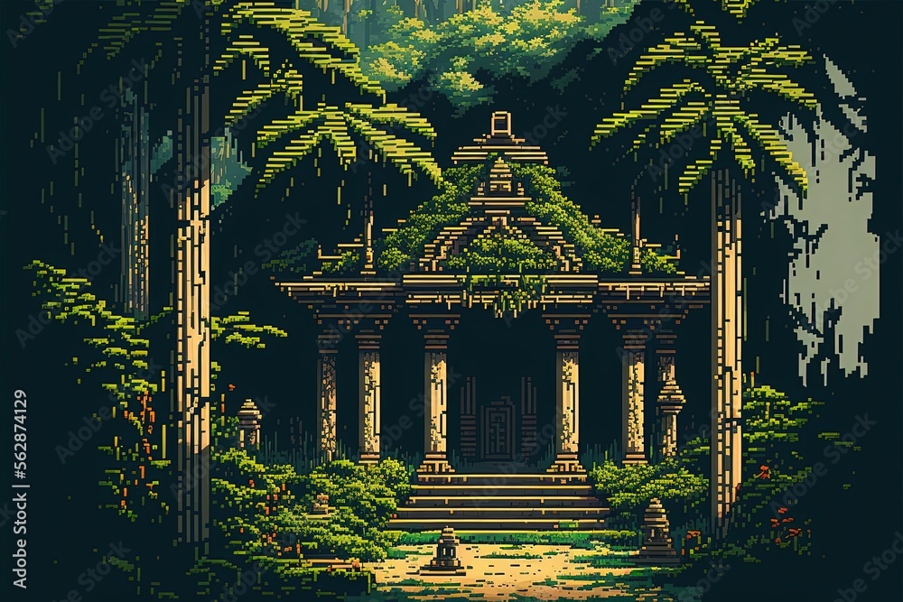 Pixel art ancient temple in the forest, temple ruins, background in ...