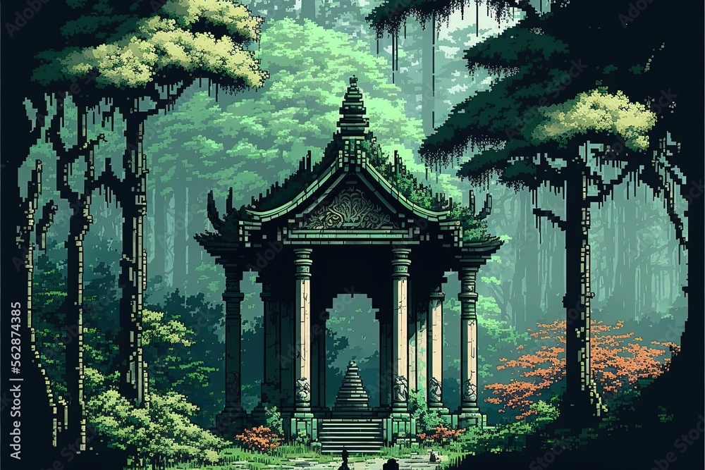 Pixel art ancient temple in the forest, temple ruins, background in ...