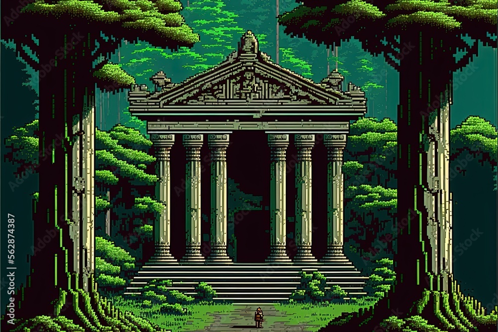 Pixel art ancient temple in the forest, temple ruins, background in ...