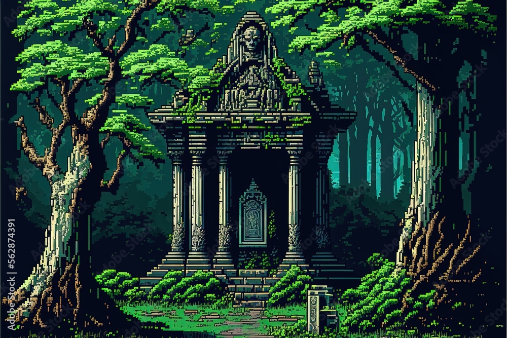 Pixel art ancient temple in the forest, temple ruins, background in ...