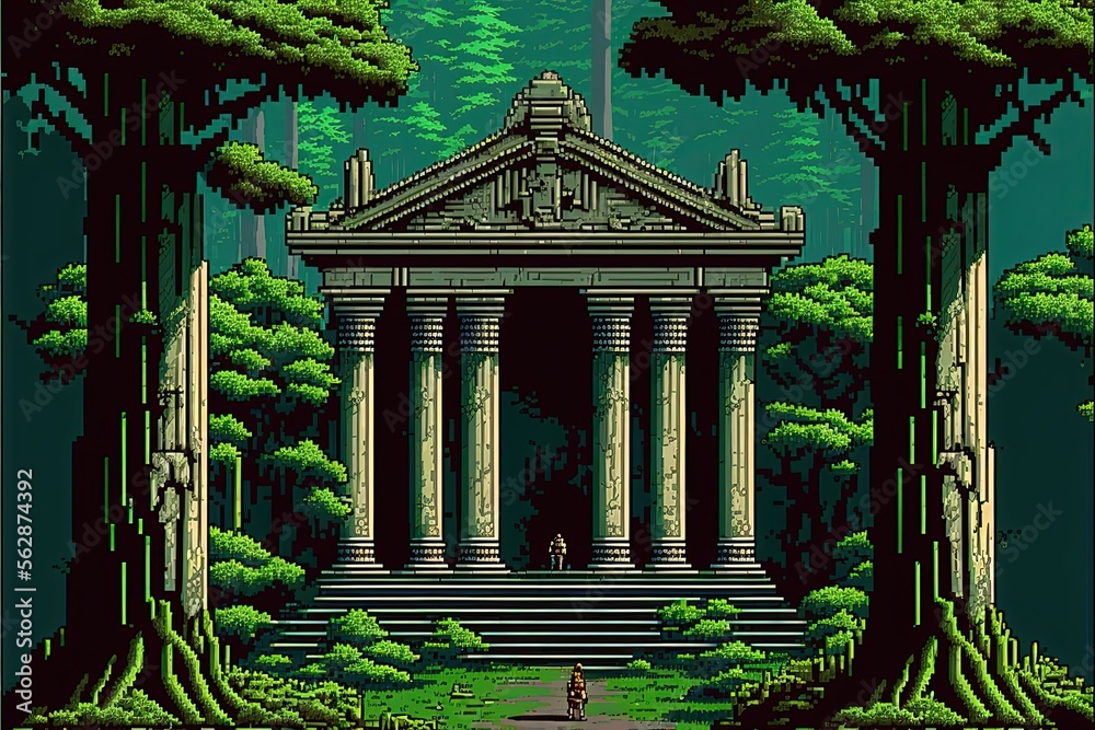 Pixel art ancient temple in the forest, temple ruins, background in ...