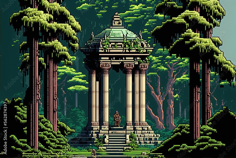 Pixel art ancient temple in the forest, temple ruins, background in ...