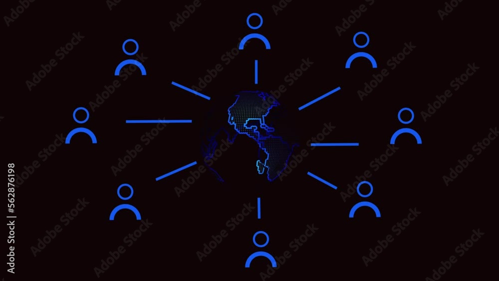 Digital teamwork plan on world map animation black background. mz 107 ...