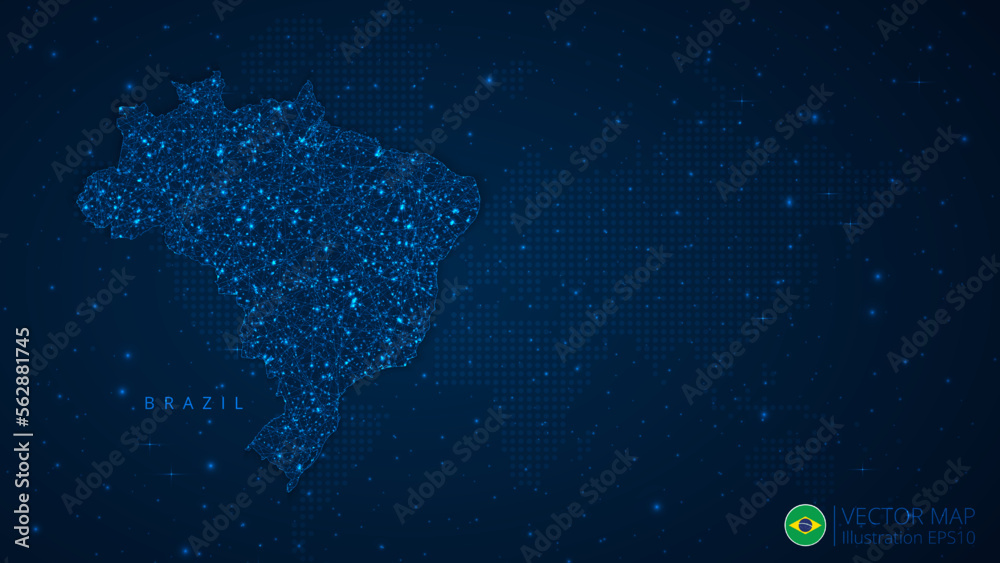 Vetor de Map of Brazil modern design with polygonal shapes on dark blue ...