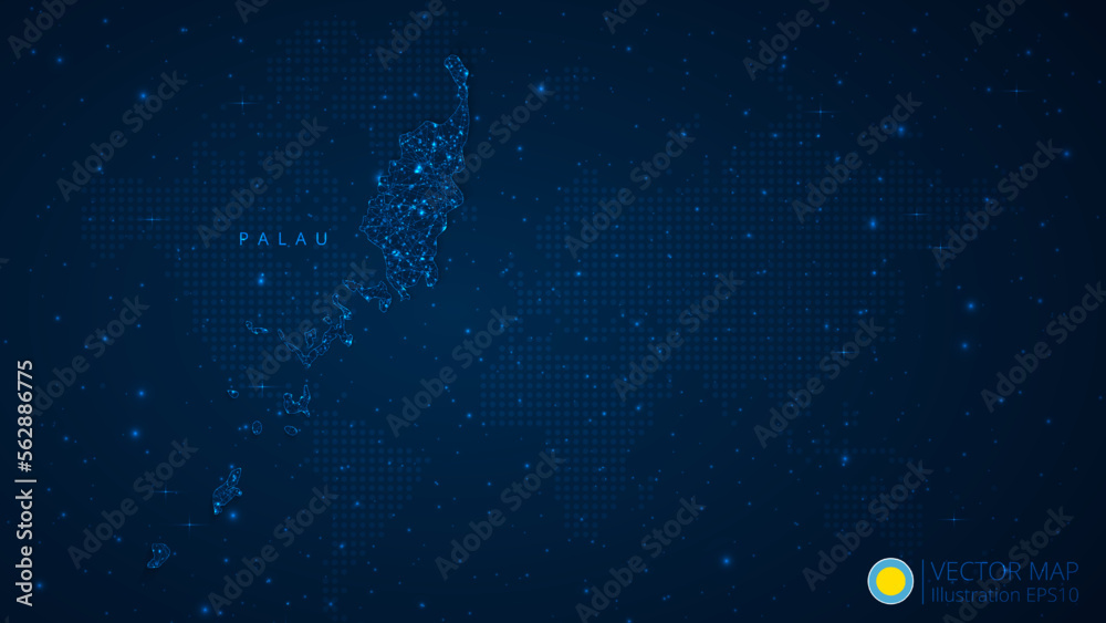 Map of Palau modern design with polygonal shapes on dark blue ...
