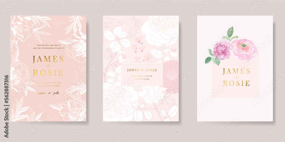 pastel pink Wedding Invitation set, floral invite thank you, rsvp ...