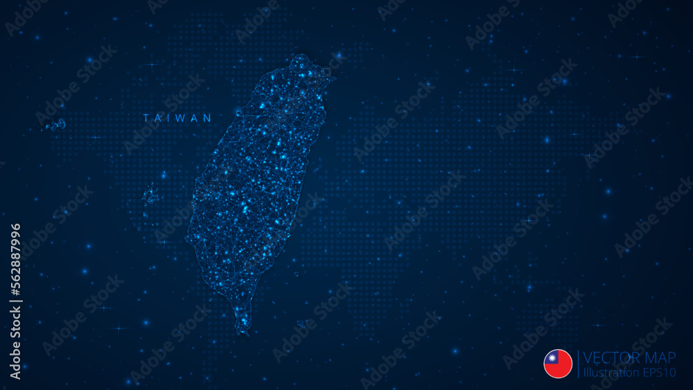 Map of Taiwan modern design with polygonal shapes on dark blue ...