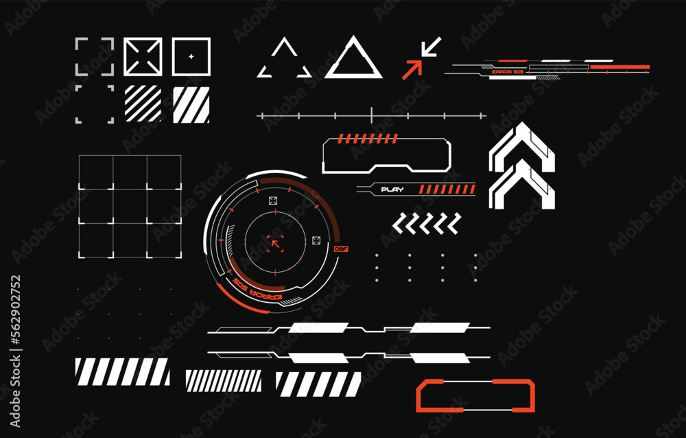 HUD interface icon vector illustration set. Circle and rectangular ...