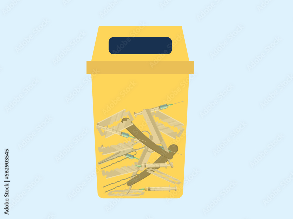 Medical sharps waste bins is full of sharps waste and medical garbage ...