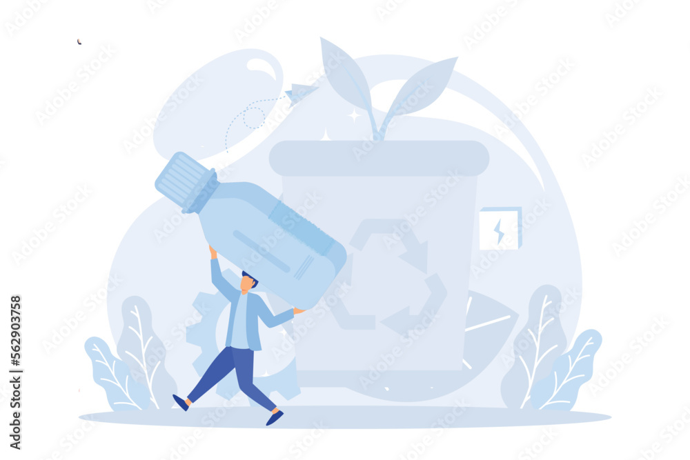 Sustainability illustration. Characters reducing food waste, buying ...