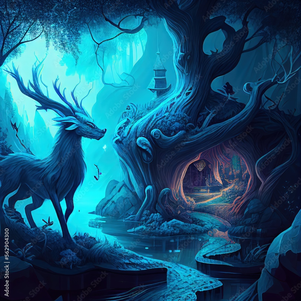 Fantasy Landscape Complete With Mythical Creatures And Enchanted