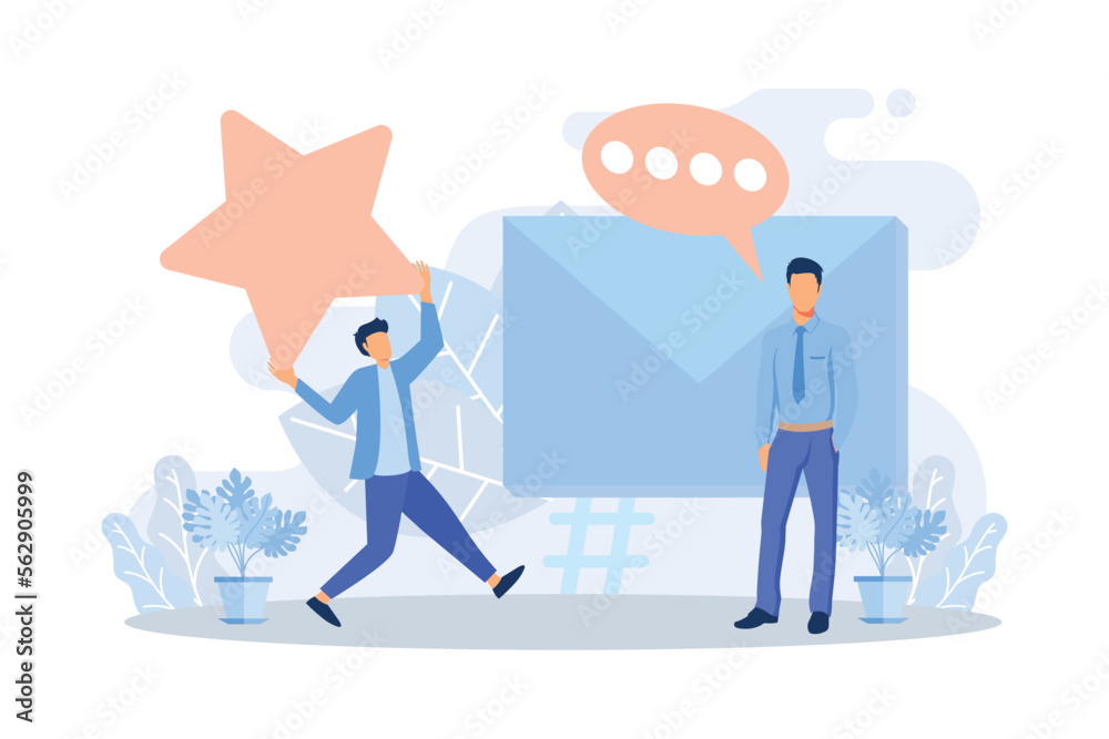 Feedback and review illustration. Characters giving positive feedback ...