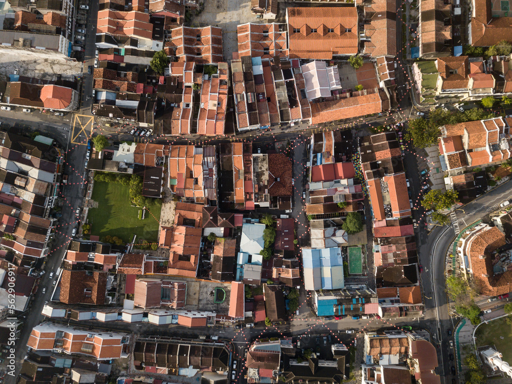 Foto de Aerial top down abstract view of chinese lantern hanging around ...