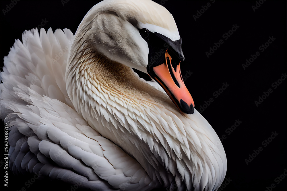 Portrait of a white swan on a black background. generative ai Stock ...