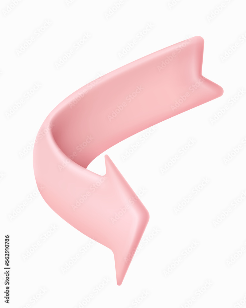 Pink curved arrow isolated on white background. 3D vector illustration ...
