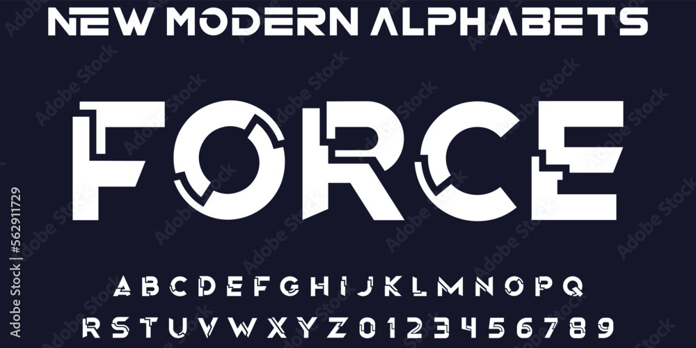 Sport and action technology typography alphabet fonts with bold style ...