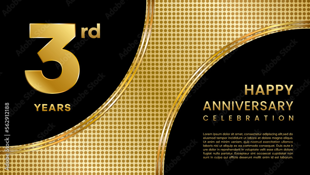 3 year anniversary template design with golden color pattern for ...