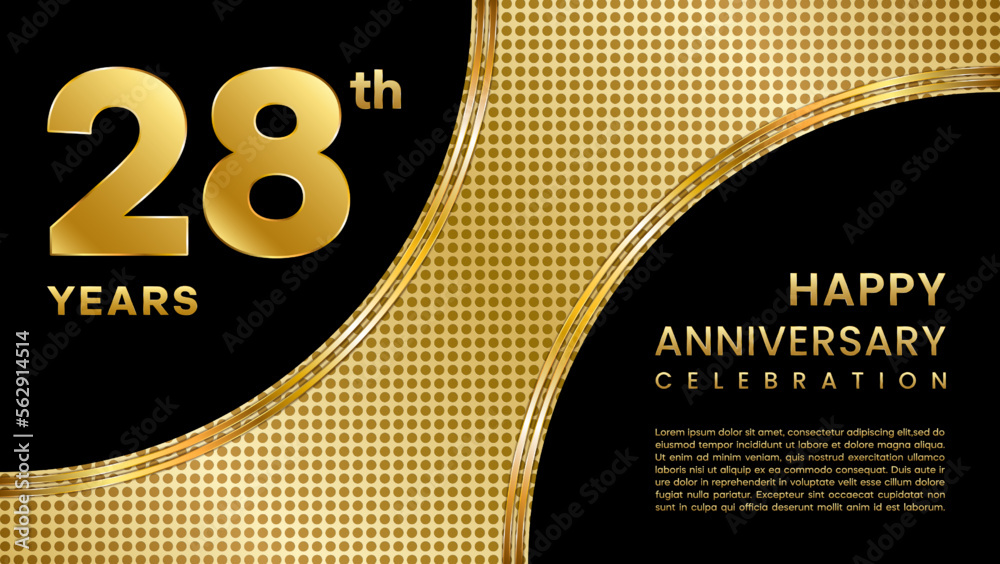 28 year anniversary template design with golden color pattern for ...