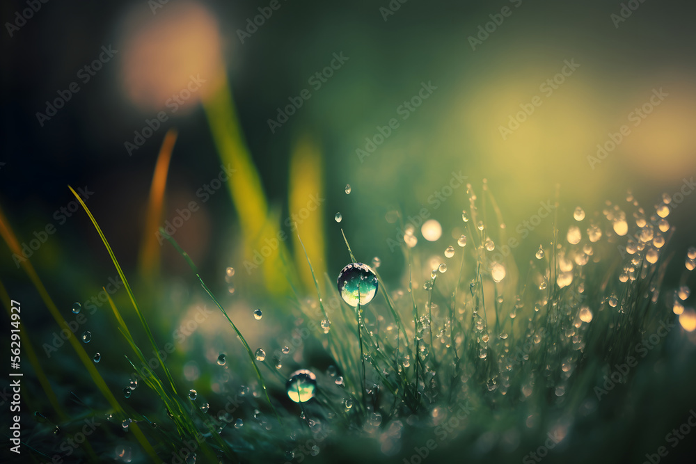 Rain Drops On Grass Blades