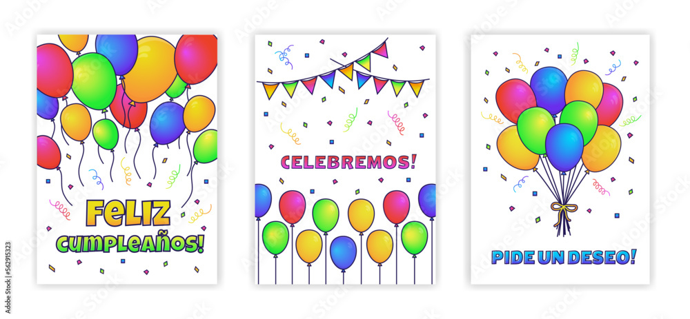 Feliz cumpleanos, celebremos, pide un deseo cards. Happy birthday ...