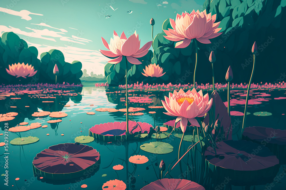 beautiful lotus flowers illustration. Generative AI. Gentle and lovely ...