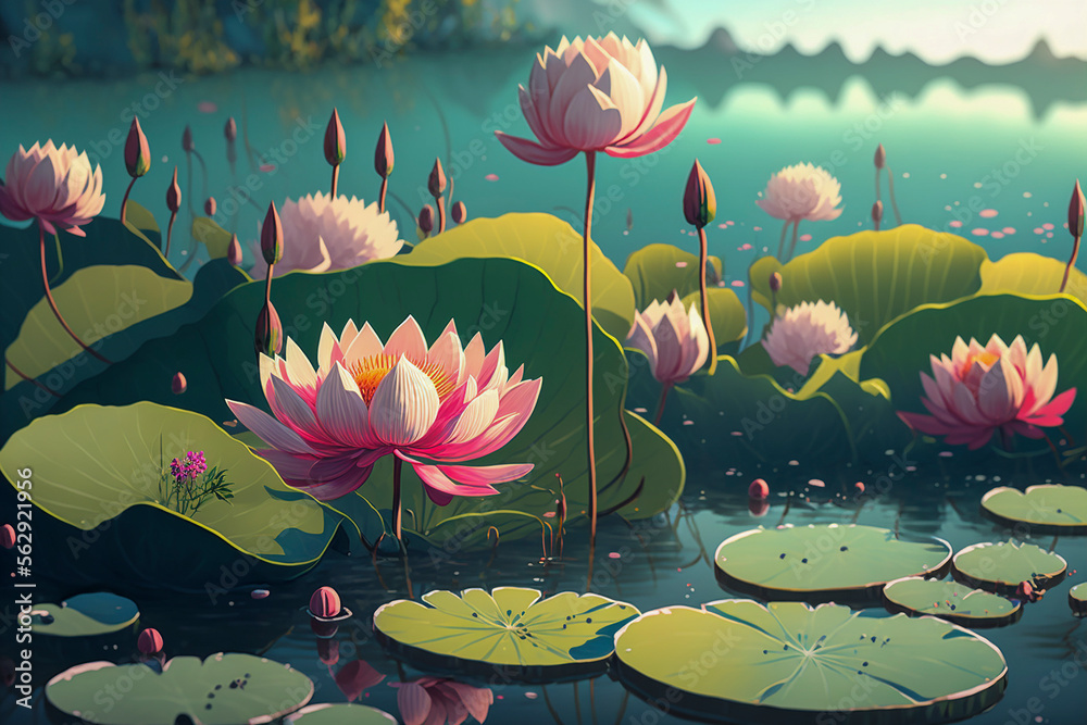 beautiful lotus flowers illustration. Generative AI. Gentle and lovely ...