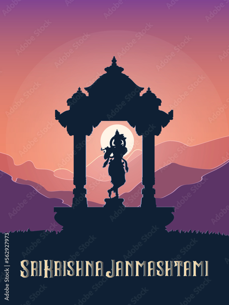 Janmashtami festival vector, Lord Vishnu in Krishna Avatar vector ...