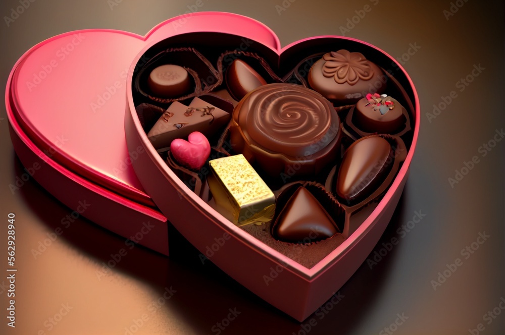 heart shaped box of chocolates, love on Valentine Day made with ...