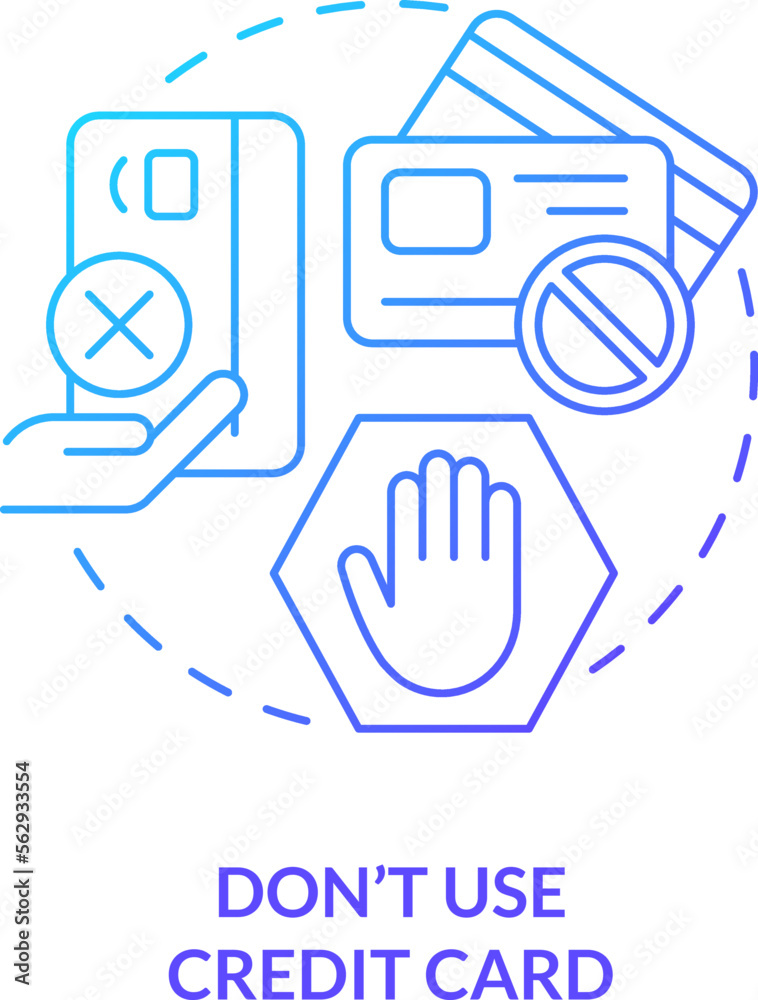Vetor de Do not use credit card blue gradient concept icon. Prefer ...
