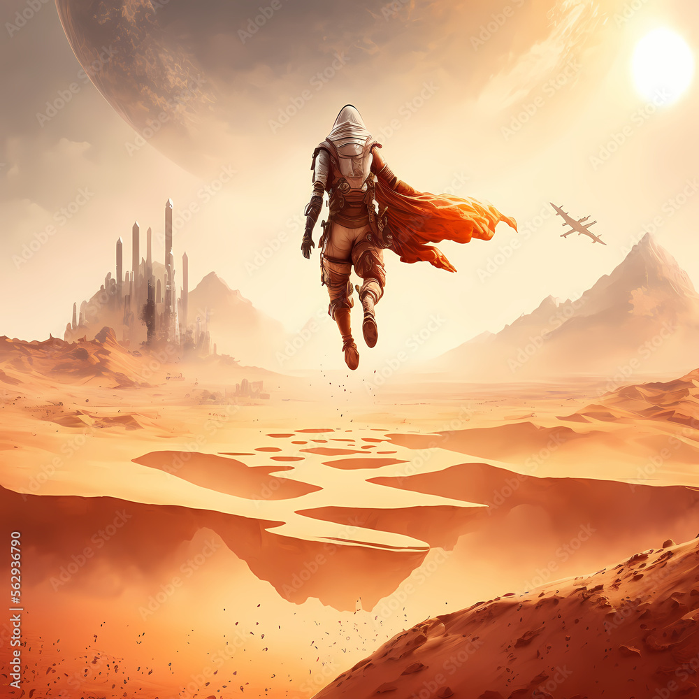 Leap of faith in mars, warrior jumping, warrior floating in mars. Stock ...