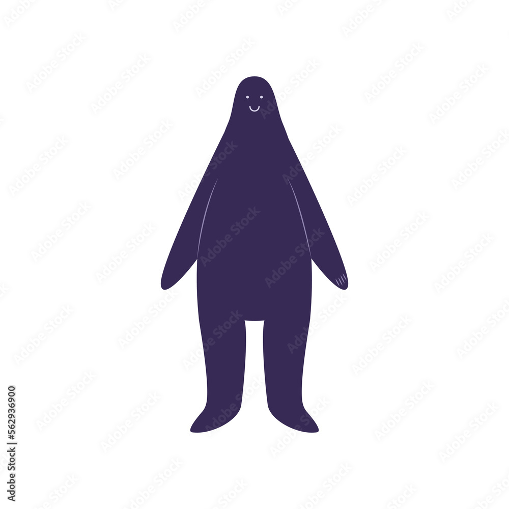 Strange creature standing cartoon illustration. Dark blue figure of ...
