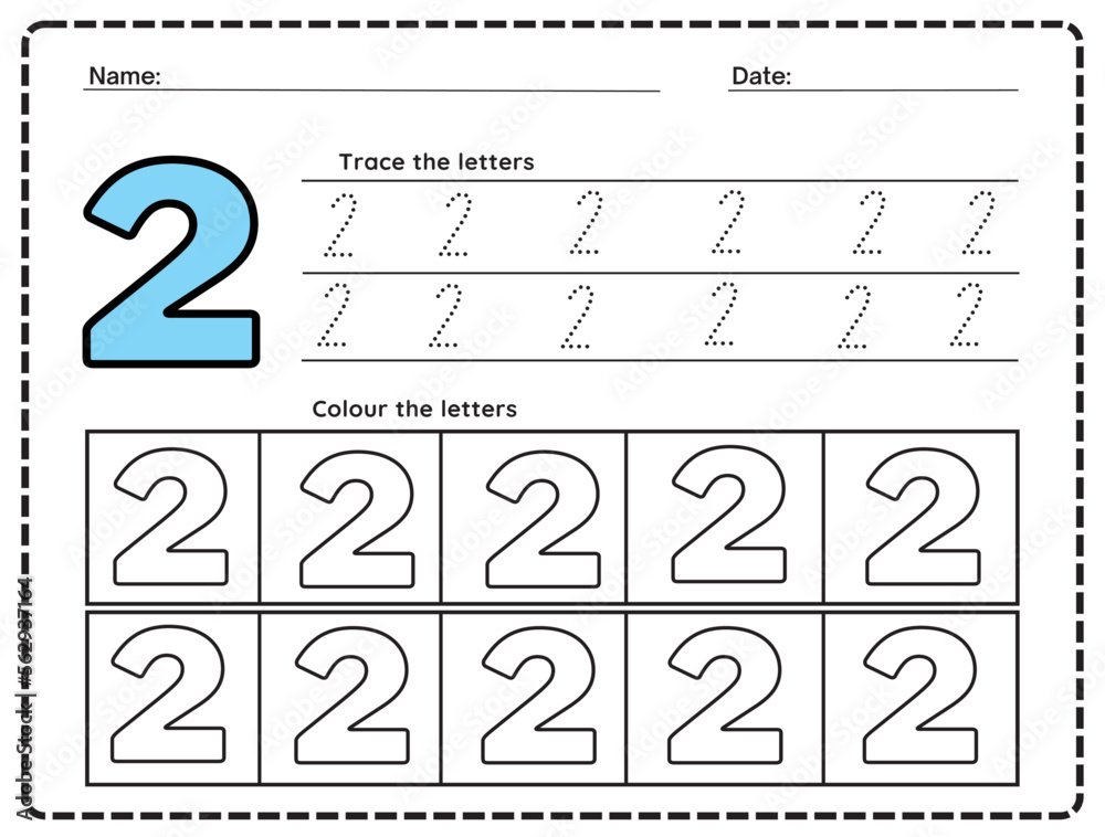Trace and write number two. Handwriting practice. Learning numbers for ...